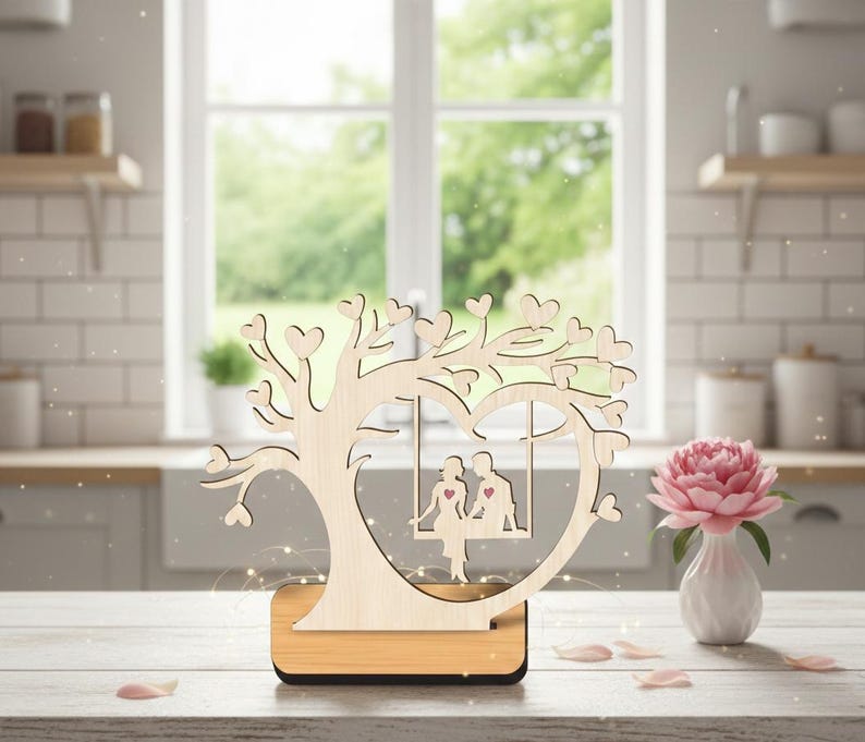 Valentine Heart Tree Laser Cut File | Couple on Swing (digital Download ...