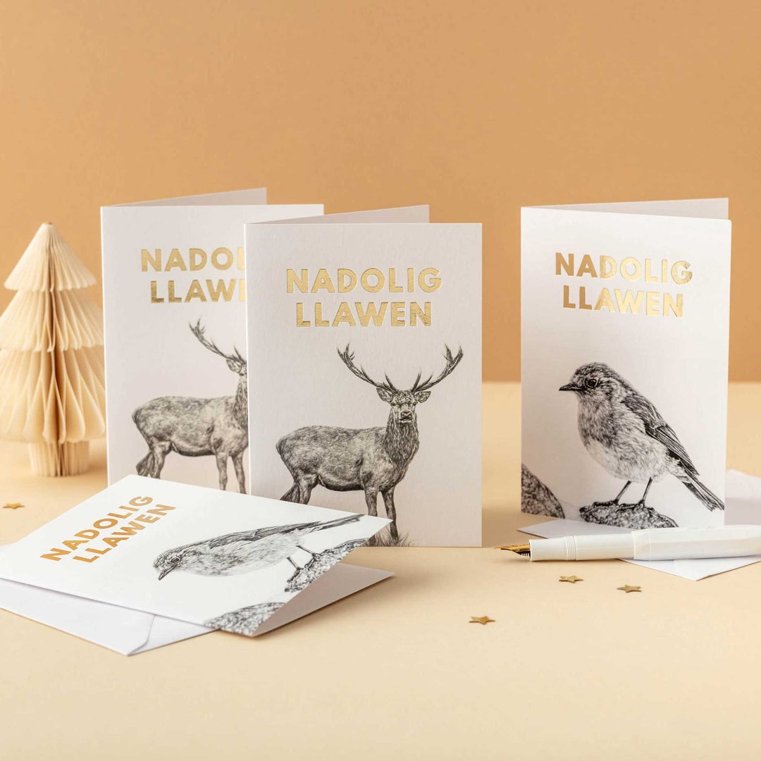 Welsh Christmas Cards With Gold Foil / Cardiau Nadolig Cymraeg - Robin ...