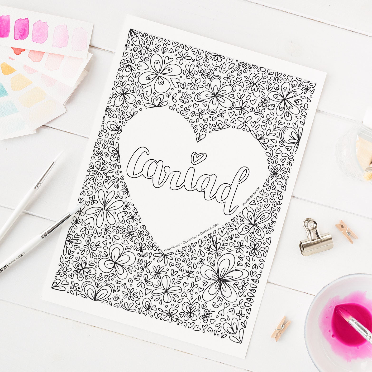 Welsh Colouring Sheet / Taflen Lliwio Cymraeg - Cariad, Love ...