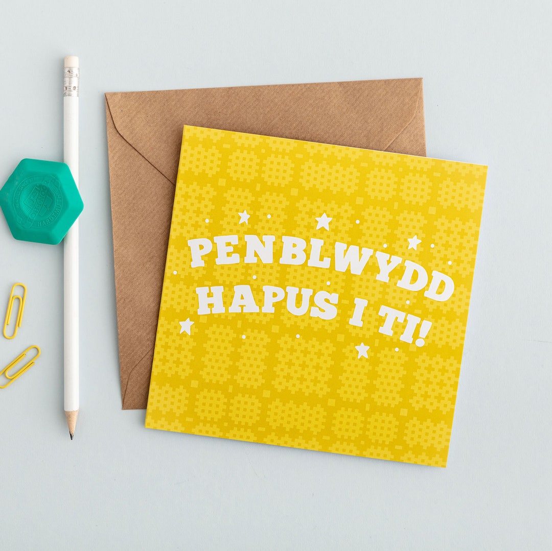 Cerdyn Penblwydd Cymraeg / Welsh Happy Birthday Card Brethyn Cymreig ...