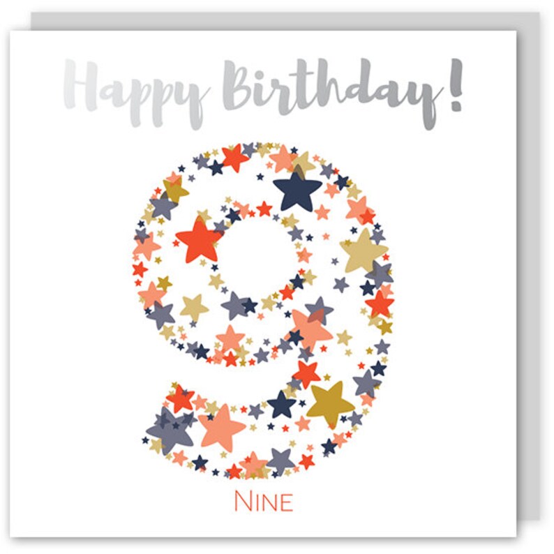 Happy Birthday Age 9 Silver Foil Card, Nine Foil Card Blue Stars Boy ...