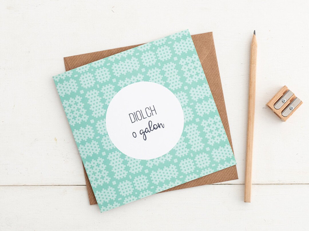 Welsh Thank You Card / Cerdyn Diolch O Galon Cymraeg Brethyn, Teacher ...