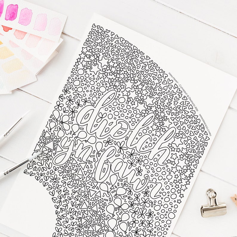 Welsh Colouring Sheet / Taflen Lliwio Cymraeg Diolch Yn Fawr Rainbow ...