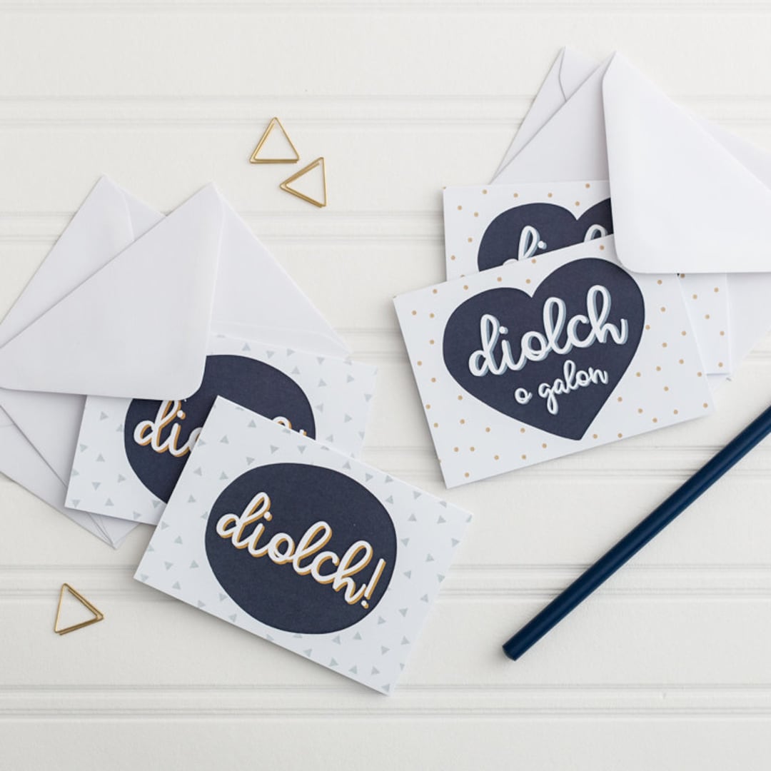 Pack of 4 Welsh Thank You Cards / Pecyn O 4 Cerdyn Diolch Cardiau ...