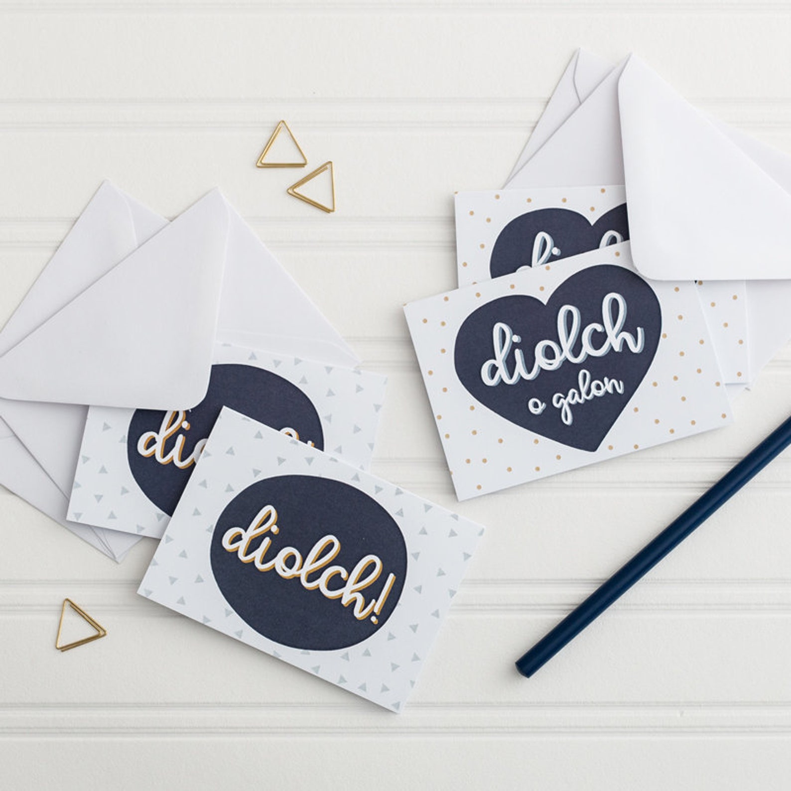 Pack of 4 Welsh Thank You Cards / Pecyn O 4 Cerdyn Diolch Cardiau ...