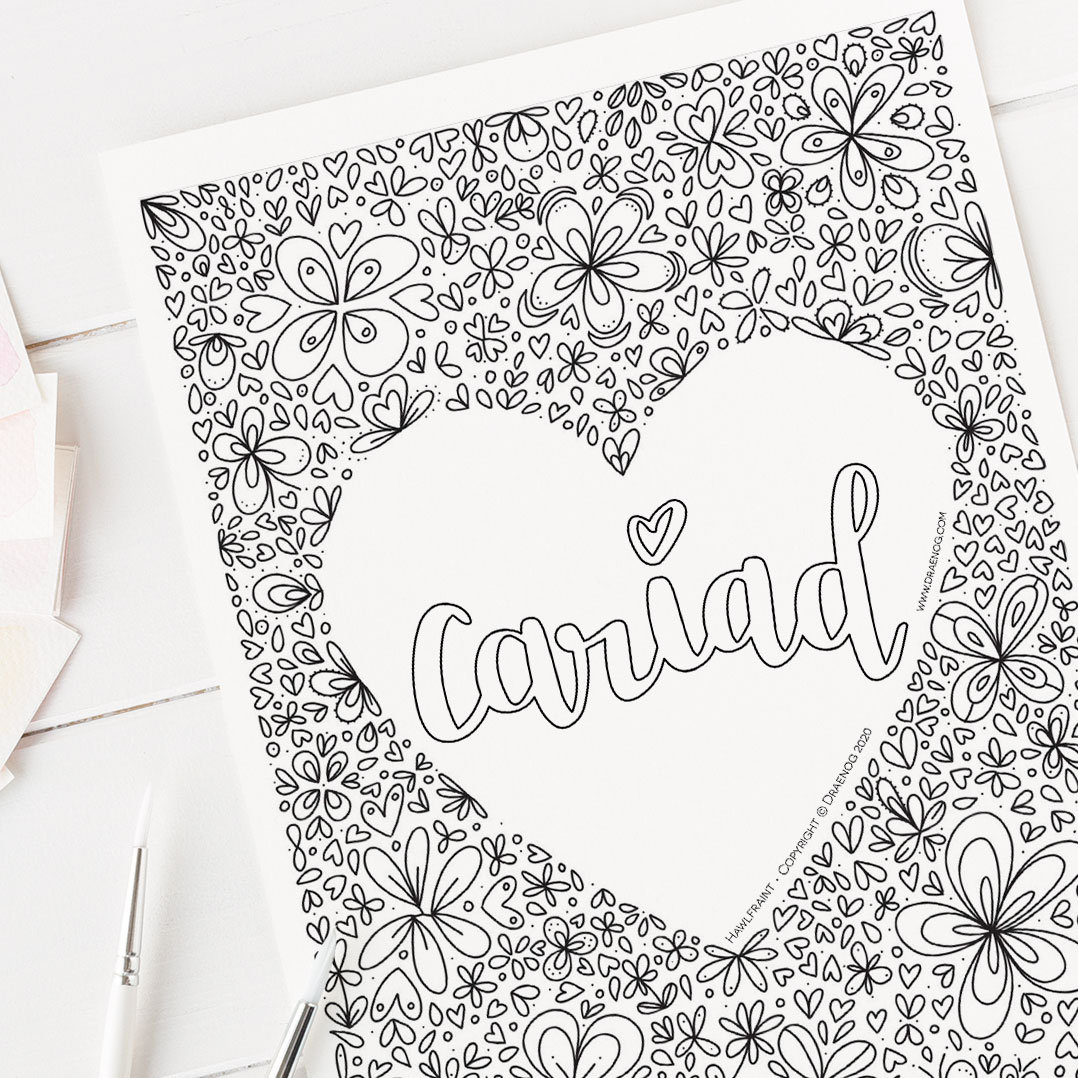 Welsh Colouring Sheet / Taflen Lliwio Cymraeg - Cariad, Love ...
