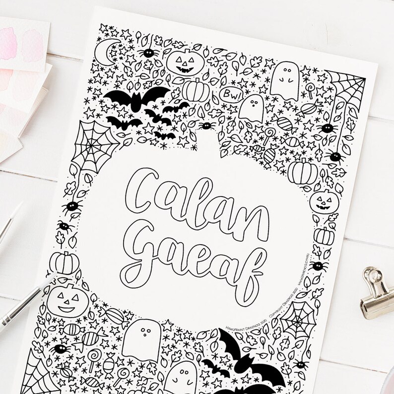 Welsh Halloween Colouring Sheet Calan Gaeaf / Taflen Lliwio - Etsy