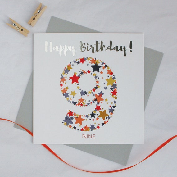 Happy Birthday Age 9 Silver Foil Card Nine Foil Card Blue | Etsy