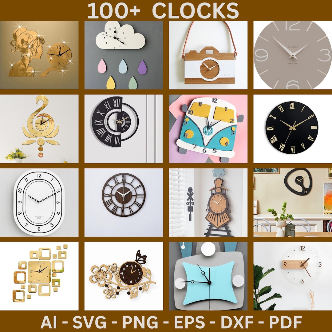 Clock SVG Bundle | 100+ Laser Cut Files, Modern, Vintage Digital ...