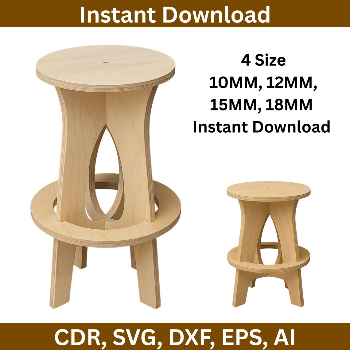 Round Wooden Stool Laser Cut CNC File - Etsy