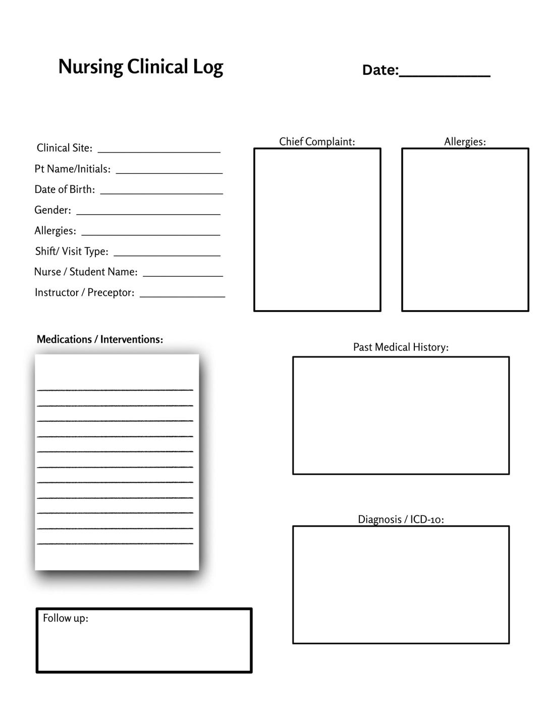 Nursing Clinical Log Sheet / Printable/ Nurse & Student Friendly - Etsy ...