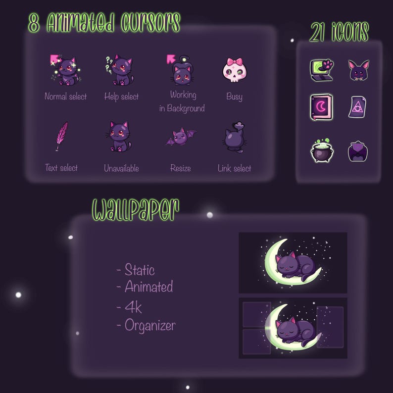 Magic Cat Animated Cursor, Wallpaper and Desktop Icons Set | Cute ...