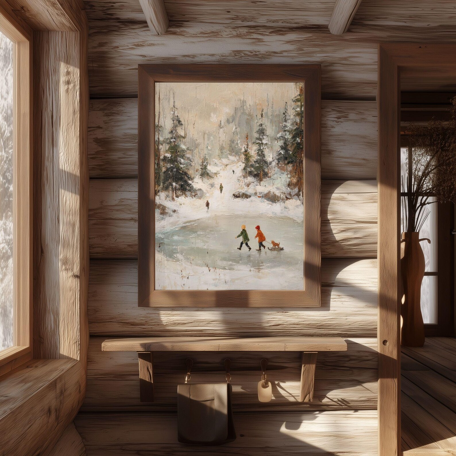 Vintage Winter Sledding Ice Skating Print: Rustic Decor (physical Print ...
