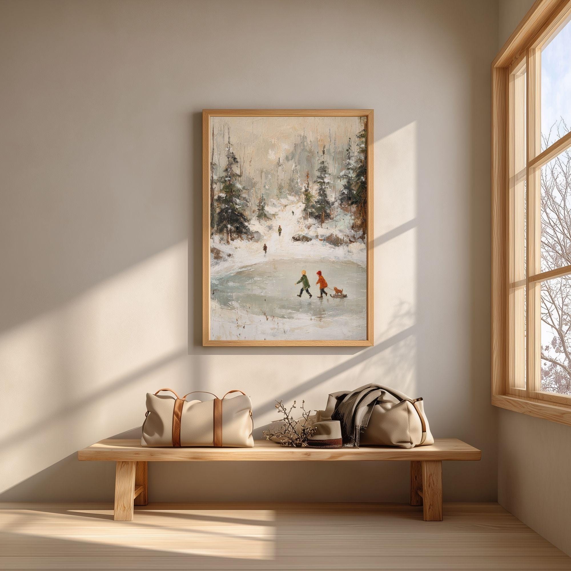 Vintage Winter Sledding Ice Skating Print: Rustic Decor (physical Print ...