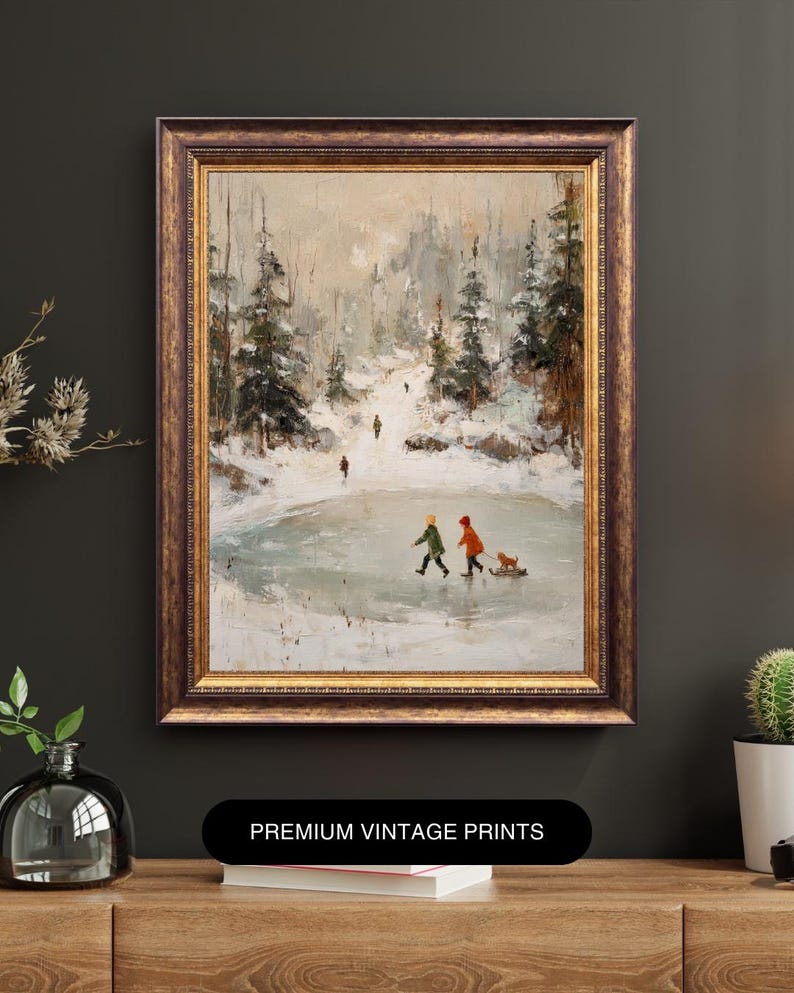 Vintage Winter Sledding Ice Skating Print: Rustic Decor (physical Print ...