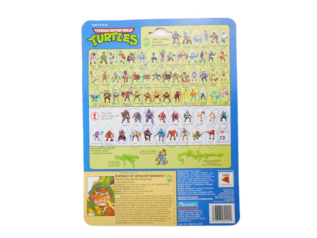 TMNT Sergeant Bananas Back Card 1991 by Playmates back Card Only, No ...