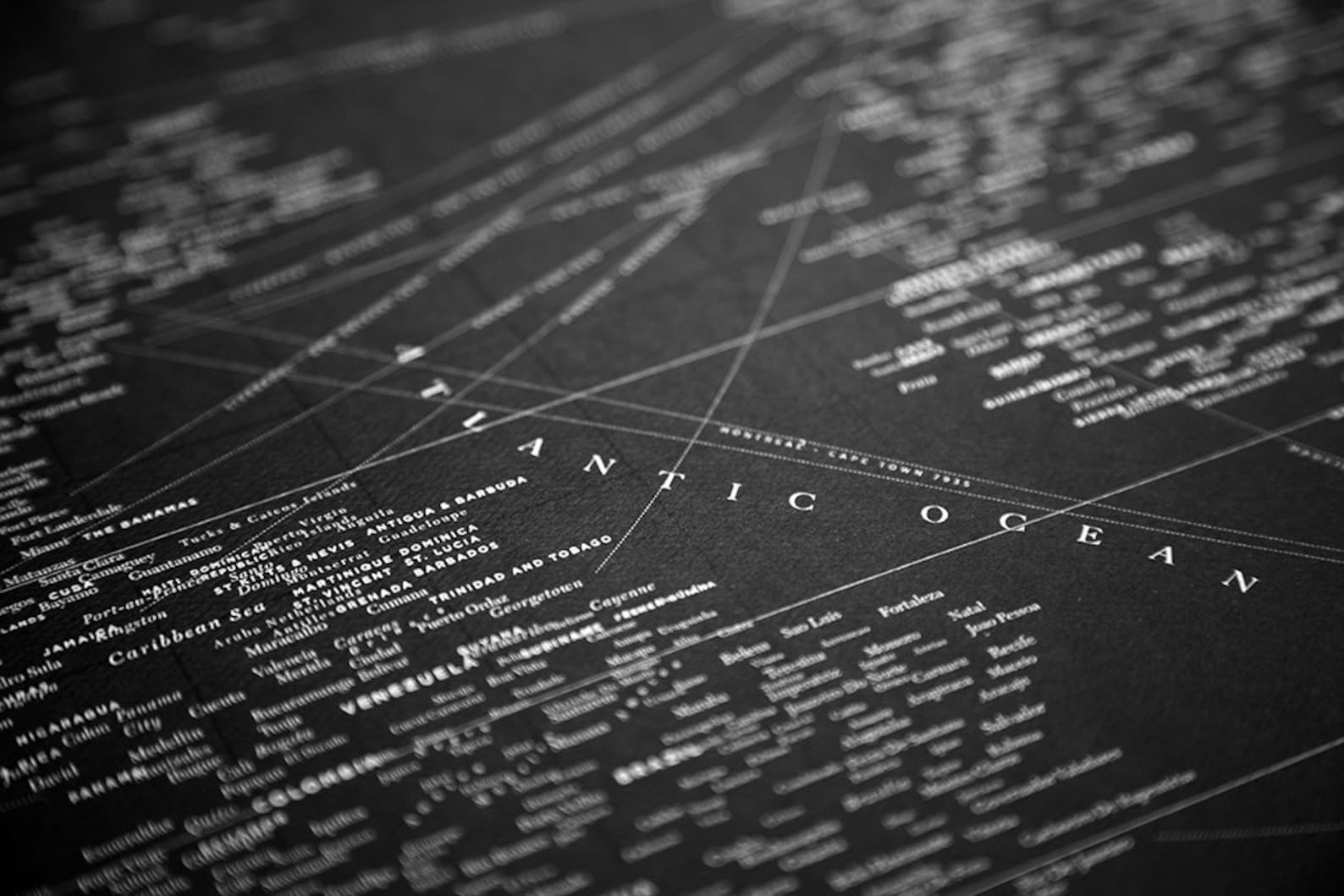 Typographic Black World Map - Etsy