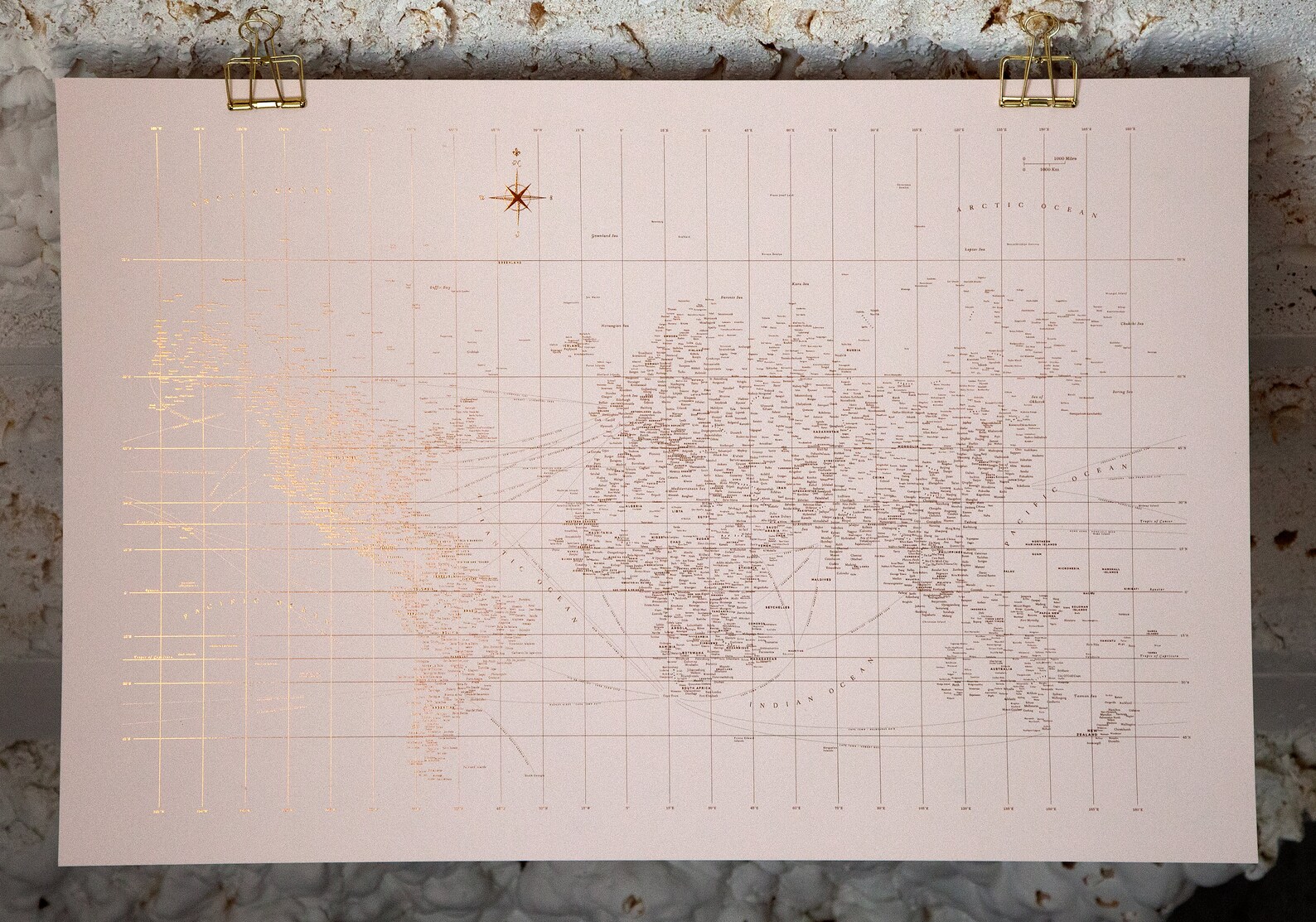Pink & Rose Gold Typographic World Map - Etsy