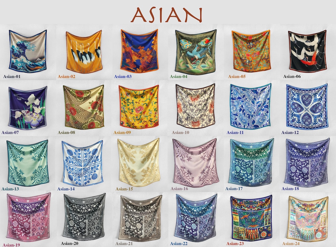 Asian Art Silk Feel Bandana Scarf – 26 Oriental Print Designs, Dragon ...