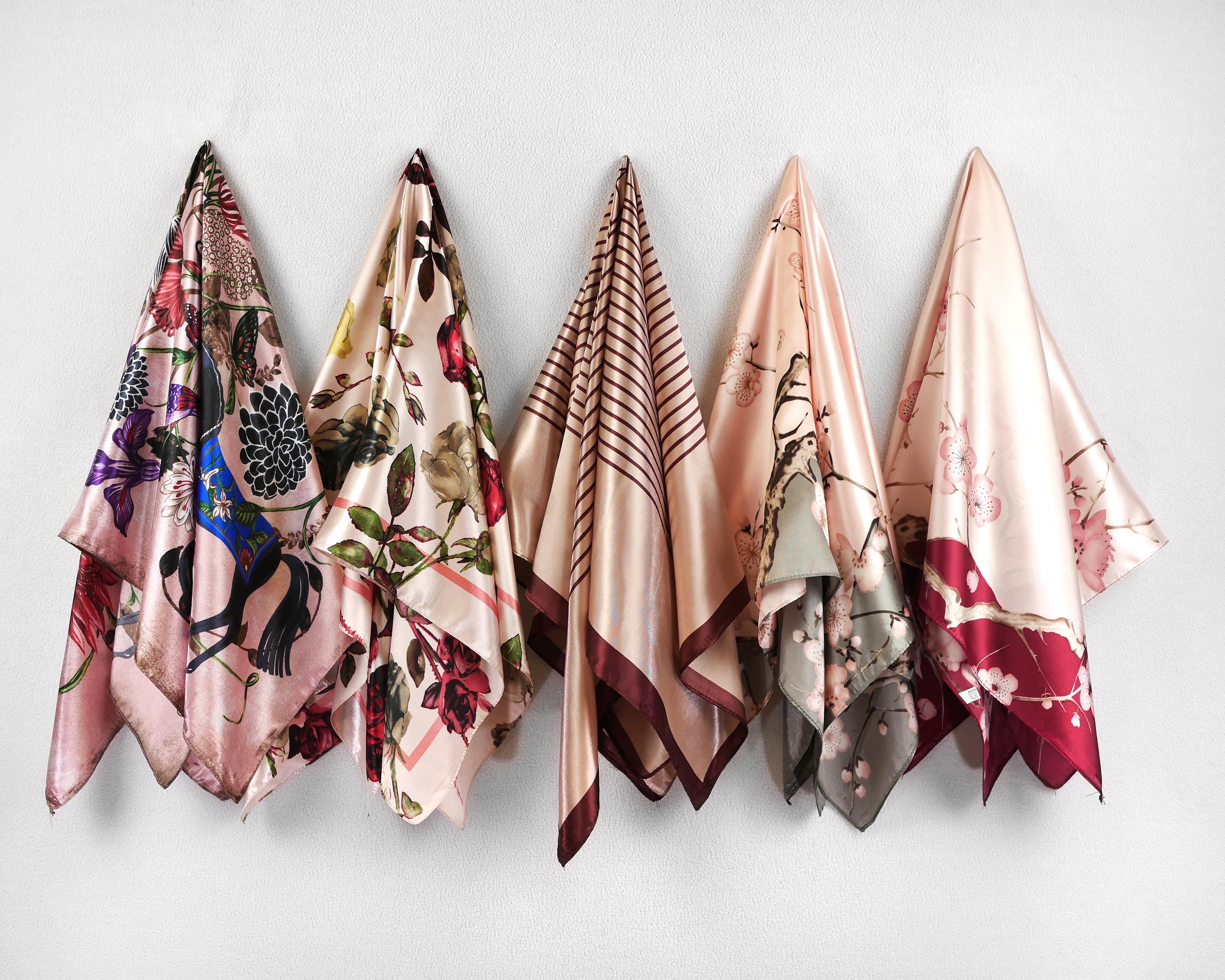 Pastel Baby Pink Floral Satin Square Scarf, Chic Fashion Headscarf for ...