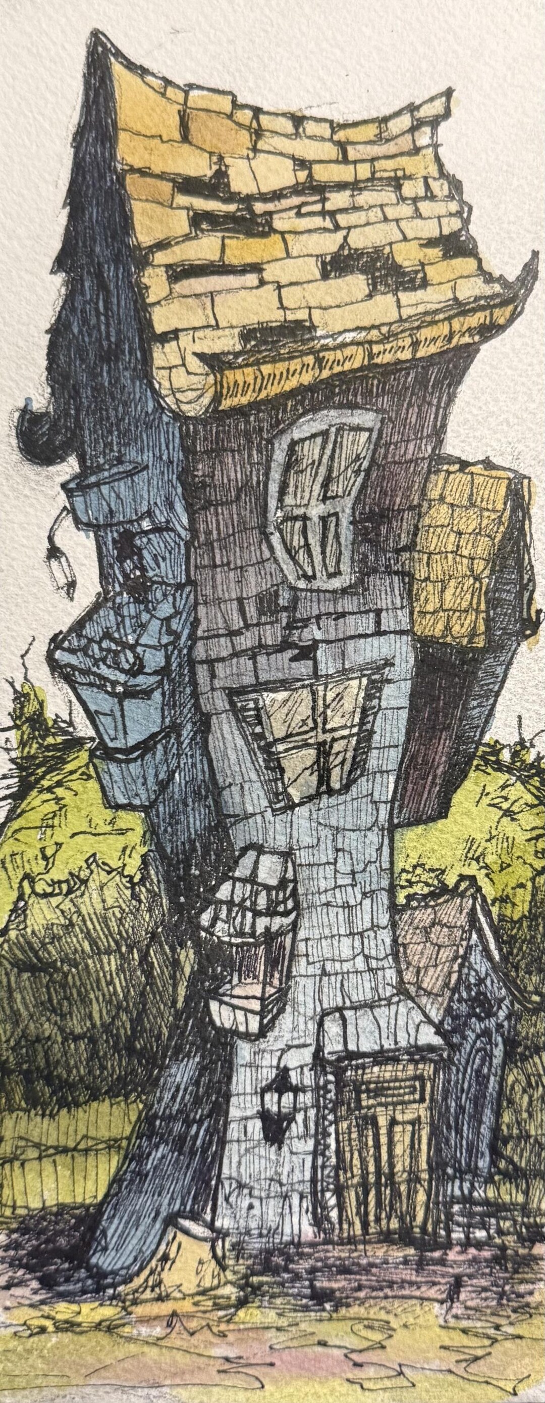 The Wonky Treehouse: Digital Watercolor & Ink Print - Etsy