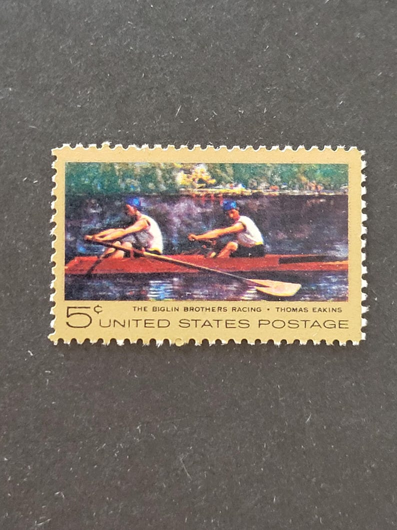 Vintage Postage Rowing on the Schuylkill River 5 Cent Denomination ...