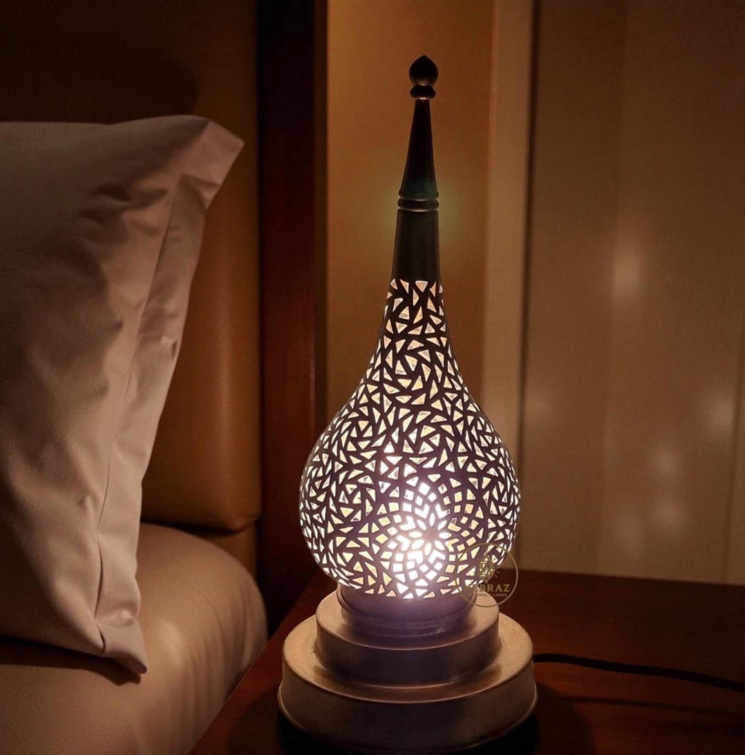 Handmade Moroccan Brass Bedside Lamp – Luxury Filigree Table Light With ...