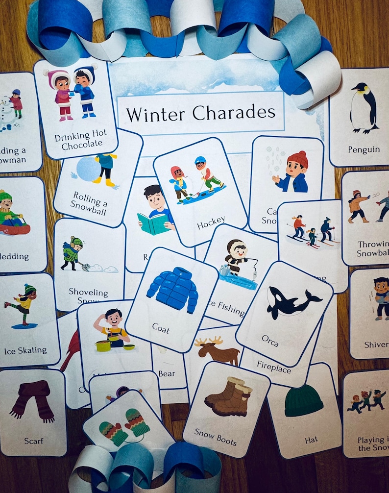 Winter Charades Game for Kids| 27 Printable Cards| Fun Winter Party ...