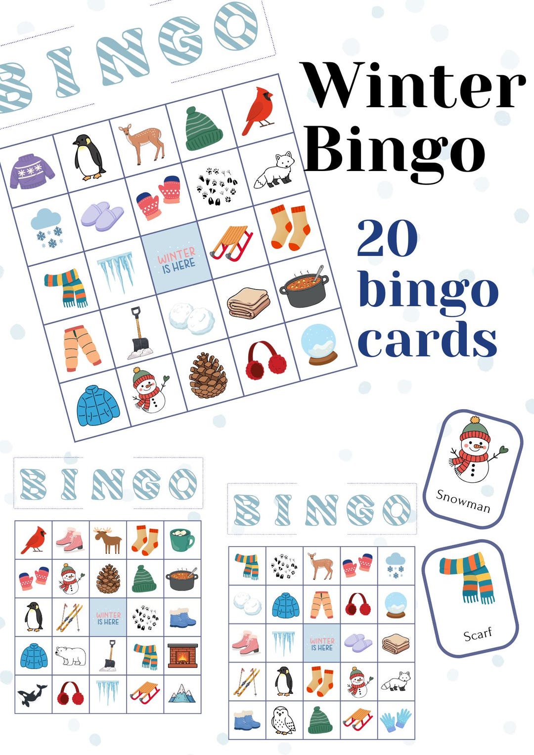 Winter Bingo Game for Kids | 20 Printable Bingo Cards | Preschool ...