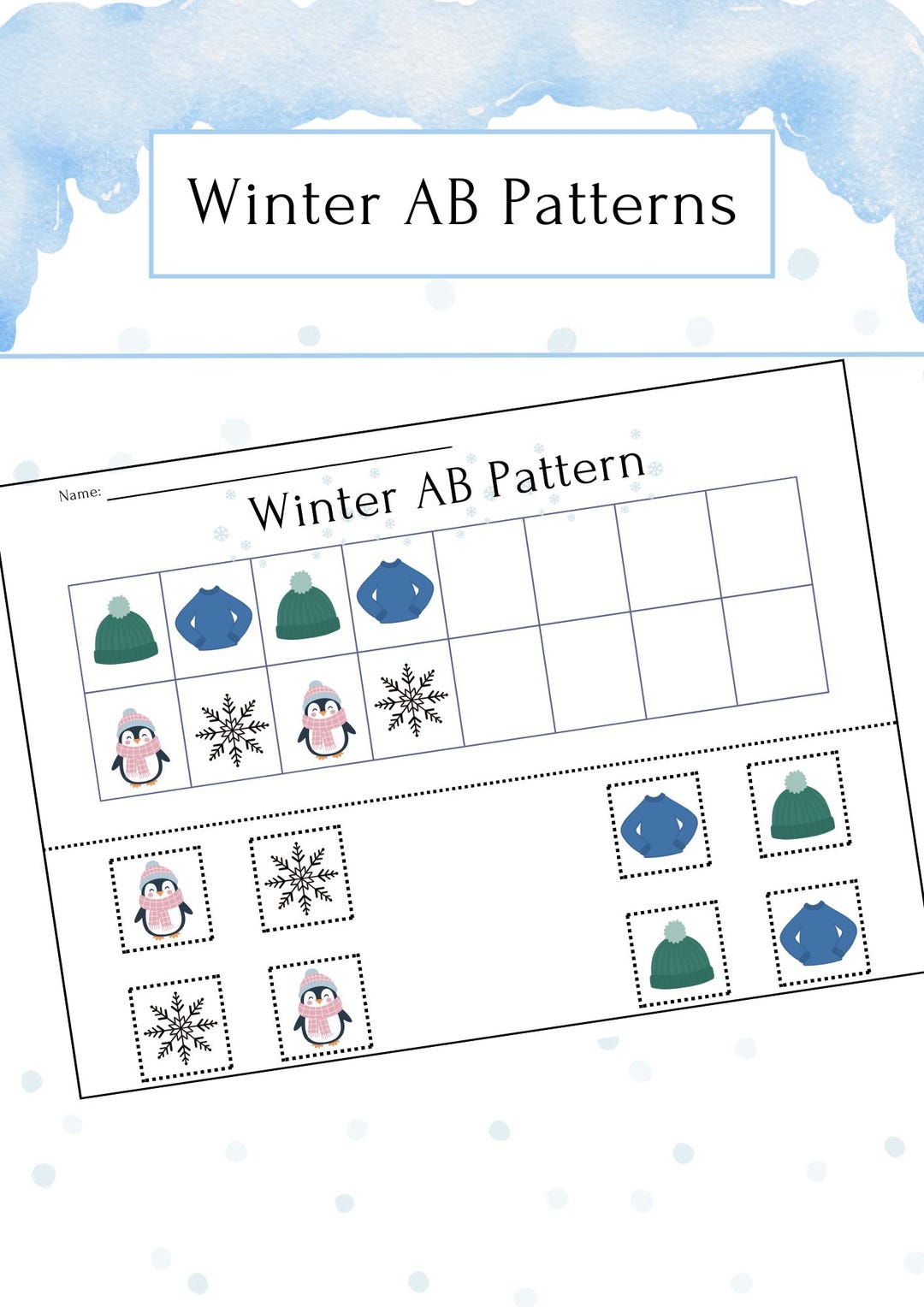 Winter AB Pattern Worksheet| Cut and Paste Printable| Preschool Pattern ...