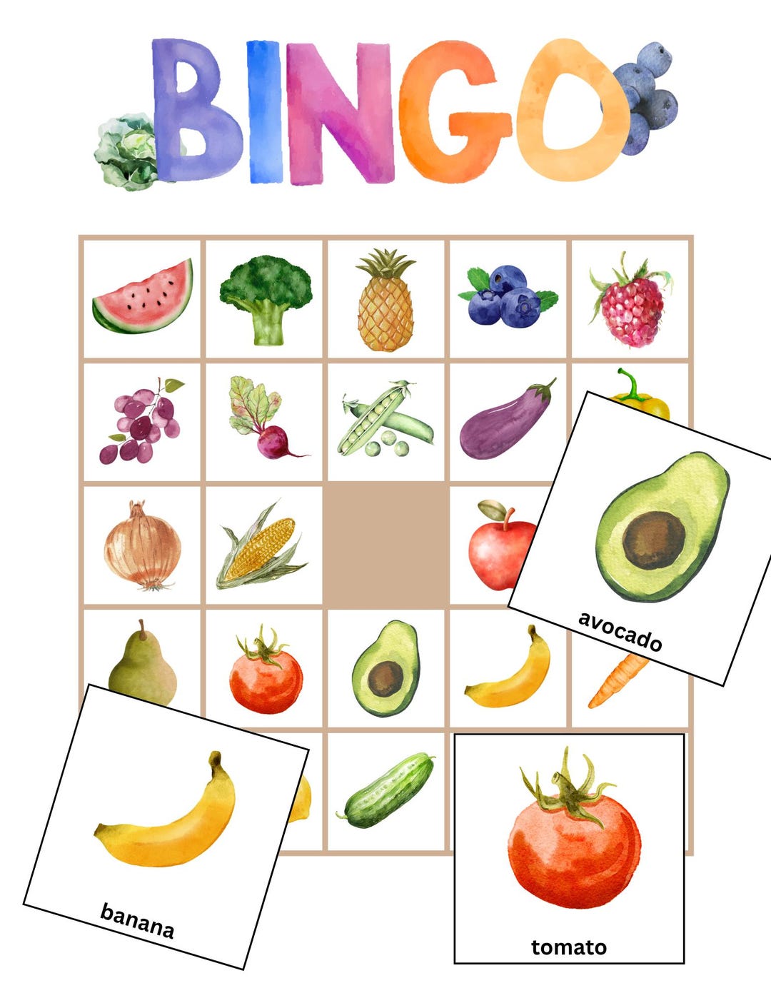 Fruits & Veggies Bingo Printable - Etsy