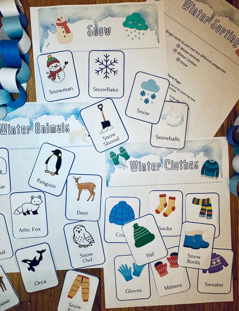 Winter Sorting Activity for Kids| 4 Printable Sorting Mats and 63 Cards ...