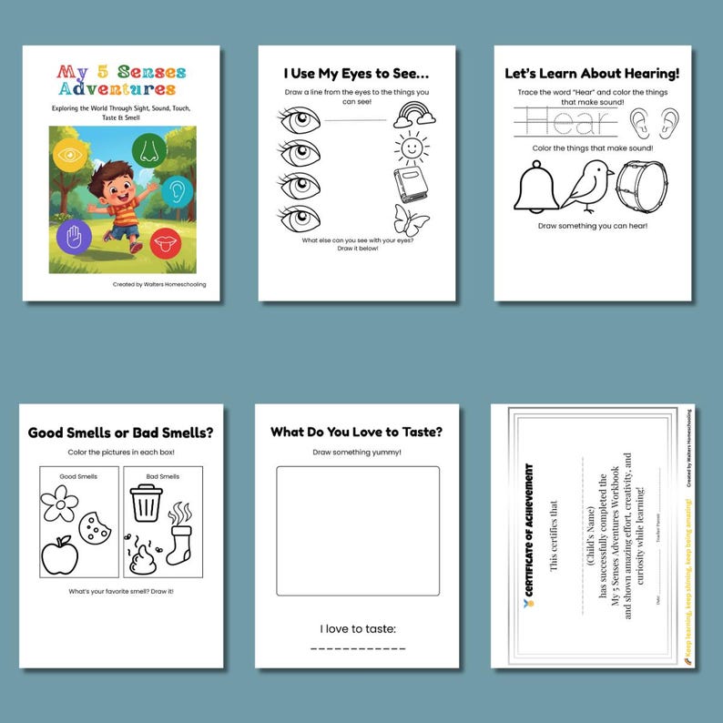 5 Senses Workbook Printable for Preschool Kids With Activities on Sight ...