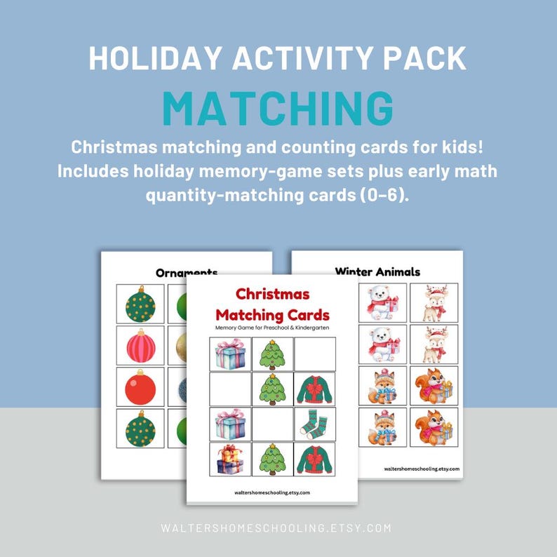 Christmas Matching & Counting Cards – Preschool Memory Game and Early ...