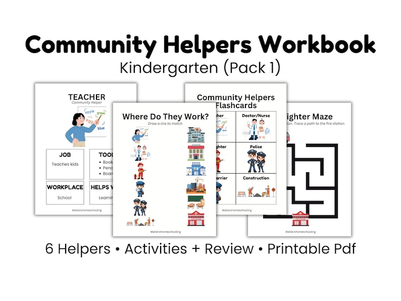 Community Helpers Printable Workbook | Kindergarten Preschool Social ...