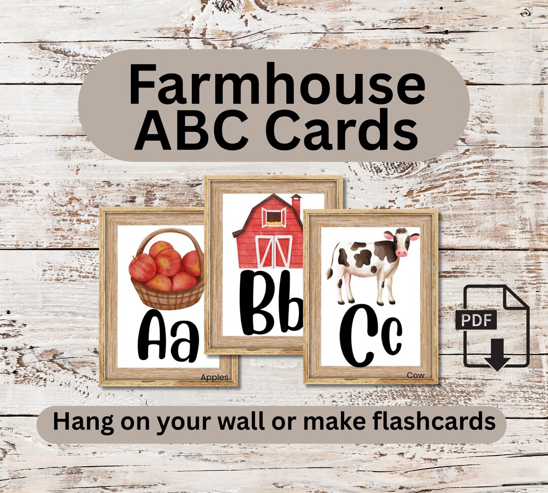 Farmhouse Alphabet ABC Wall Cards With Rustic Watercolor Letters for ...