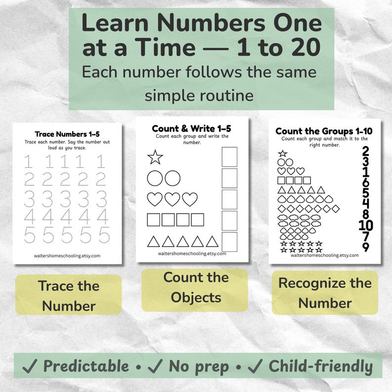 Preschool Number Skills Bundle | Numbers 1–20 Worksheets | Counting ...