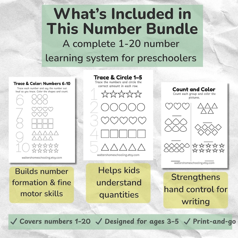 Preschool Number Skills Bundle | Numbers 1–20 Worksheets | Counting ...