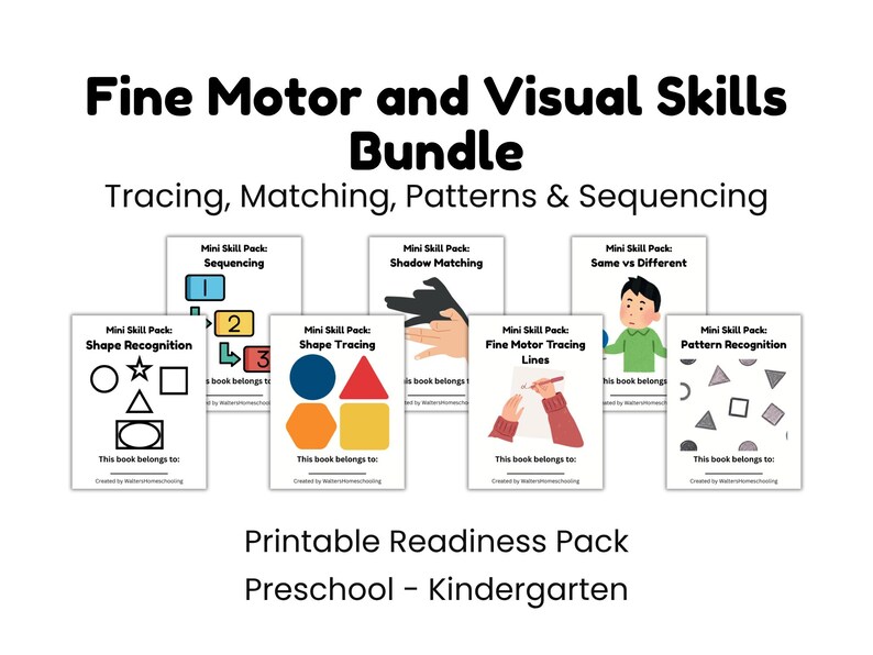 Fine Motor & Visual Skills Bundle Printable, Tracing Matching Patterns ...