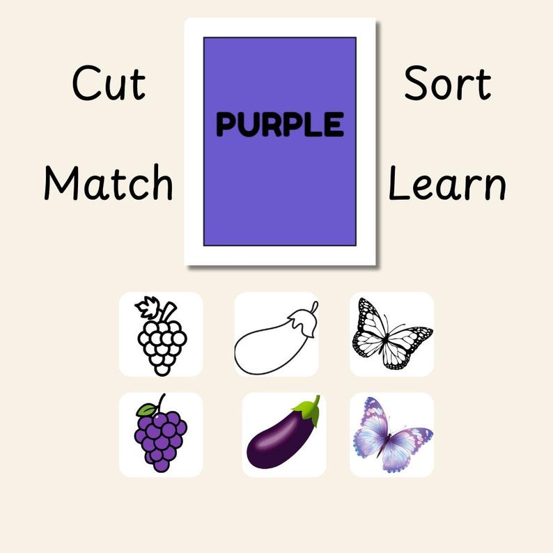 Purple Color Sorting Activity for Toddlers | Preschool Color Match ...