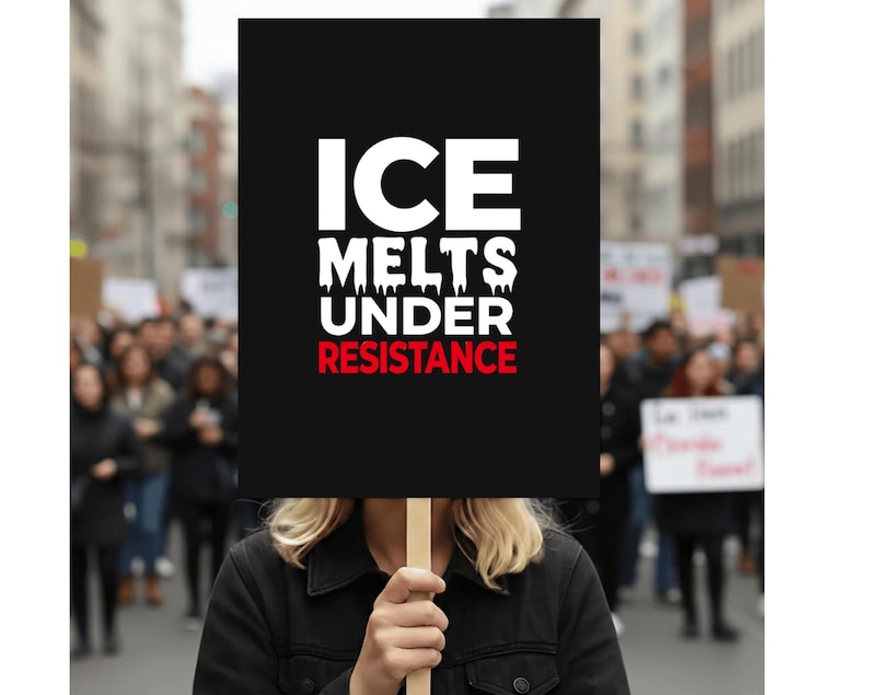 ICE Melts Under Resistance Protest Sign, Black Anti ICE Protest Sign ...