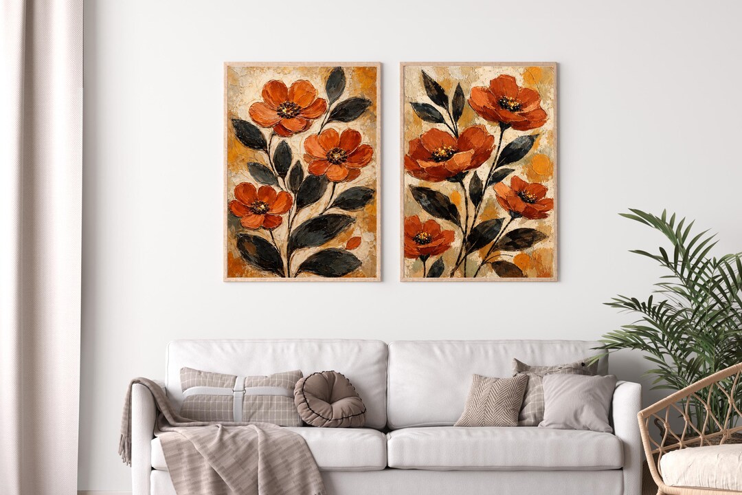 MCM Textured Flower Painting, Mid Century Modern Floral Art, Impasto ...