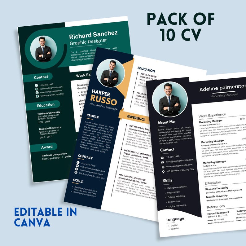 ATS Resume Templates Bundle: Modern CV Designs, Editable in Canva - Etsy