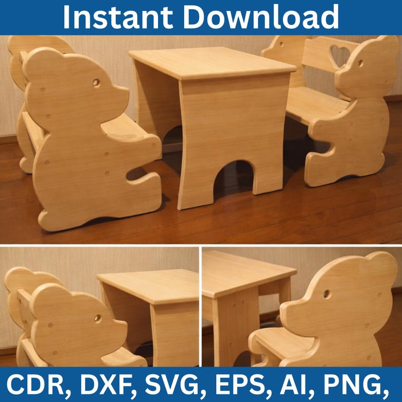 Kids Table Chair Set CNC Plans SVG DXF Cdr Eps Ai Laser Cut Wood Files ...