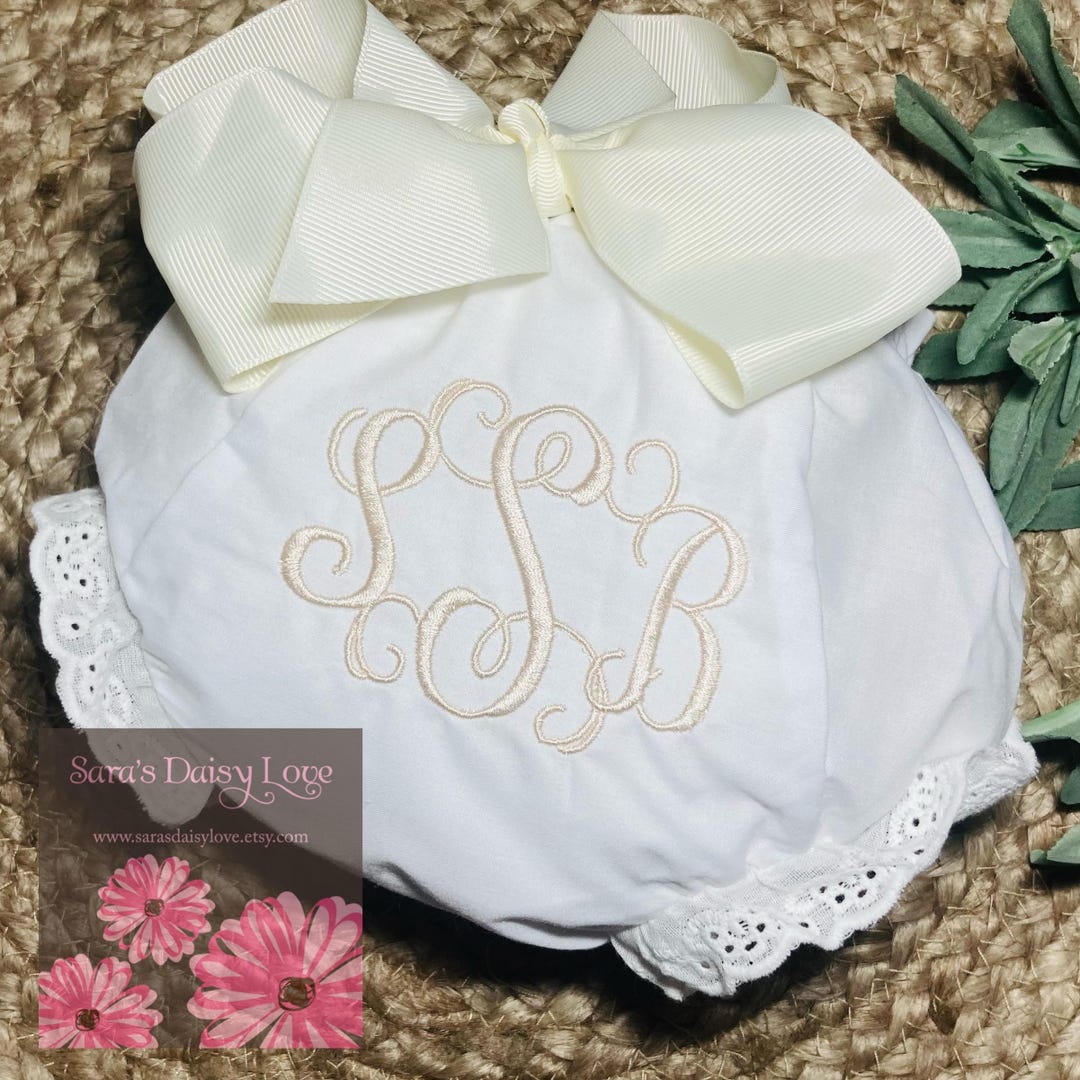 Monogrammed Bloomers, Diaper Cover, White Eyelet Bloomers, Vintage ...