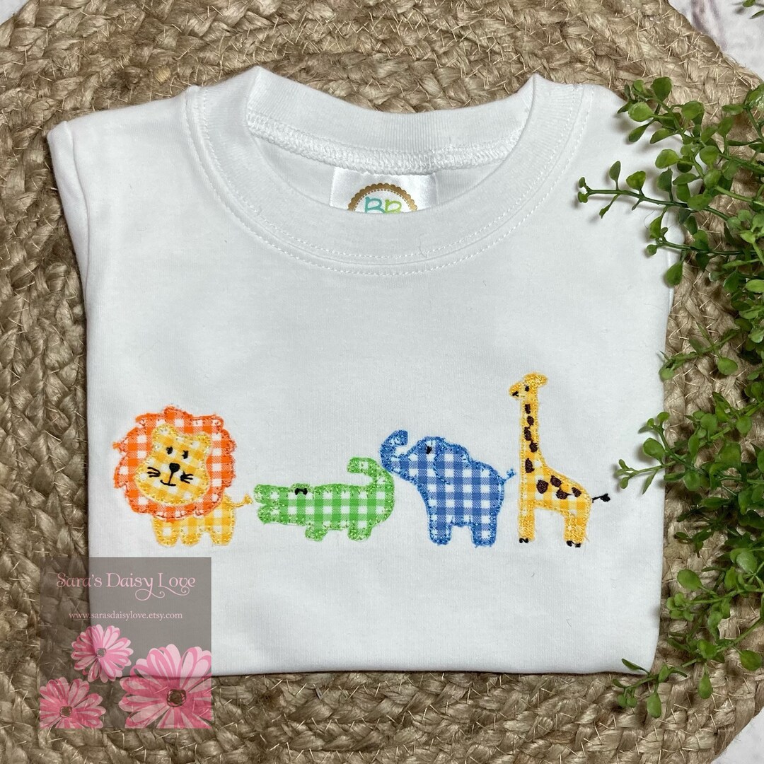 Kid's Personalized Zoo Animals Applique Shirt, Monogram Bodysuit - Etsy