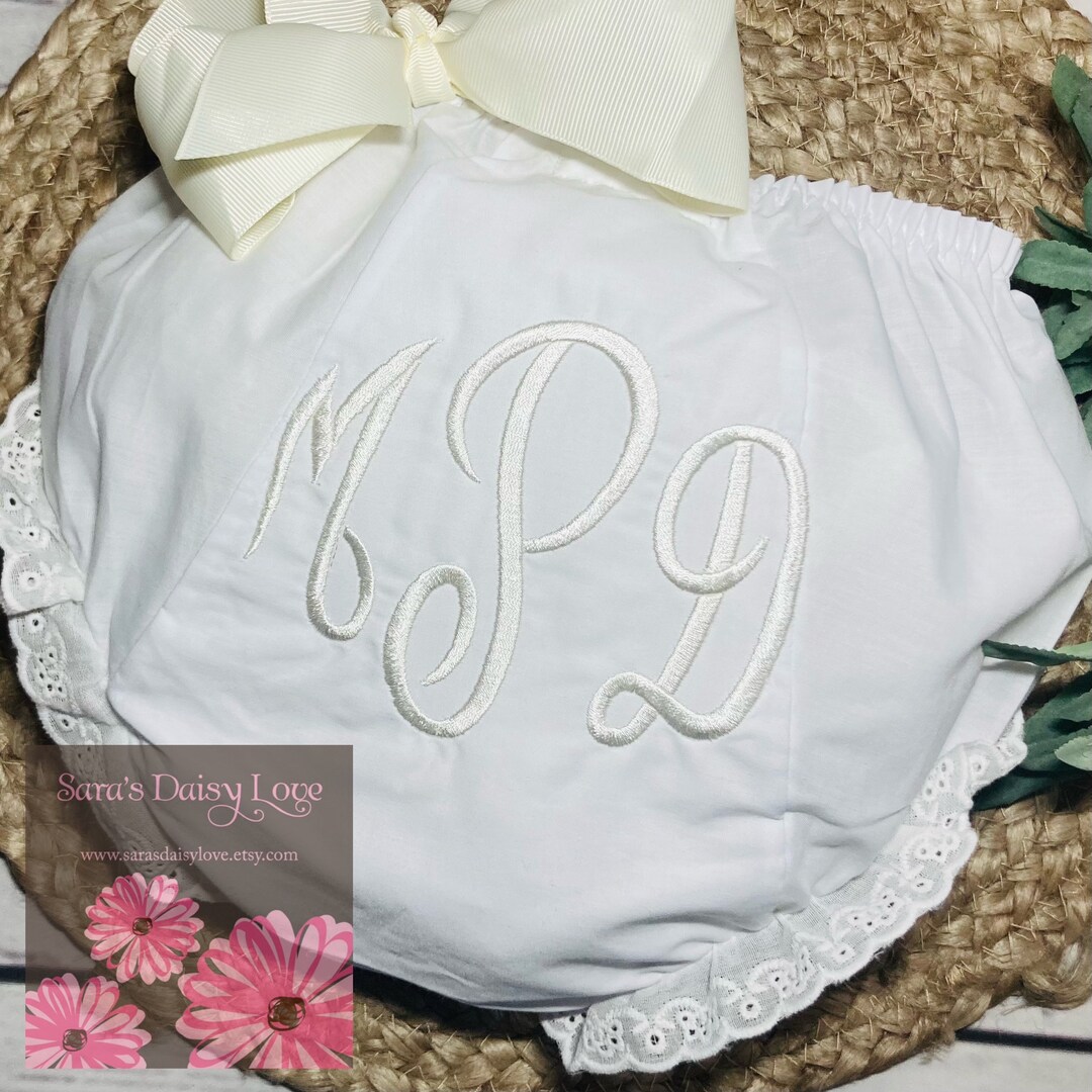 Monogrammed Bloomers, Diaper Cover, White Eyelet Bloomers, Vintage ...