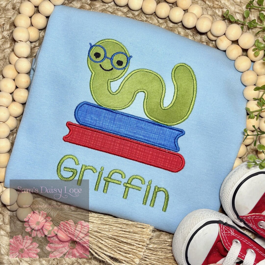 Bookworm Applique Back to School Shirt, Personalized - Etsy