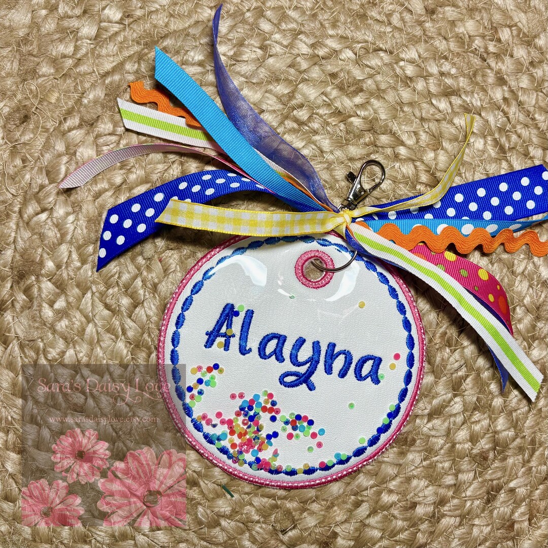 Personalized Embroidered Shaker Bag Tag With Ribbons - Etsy
