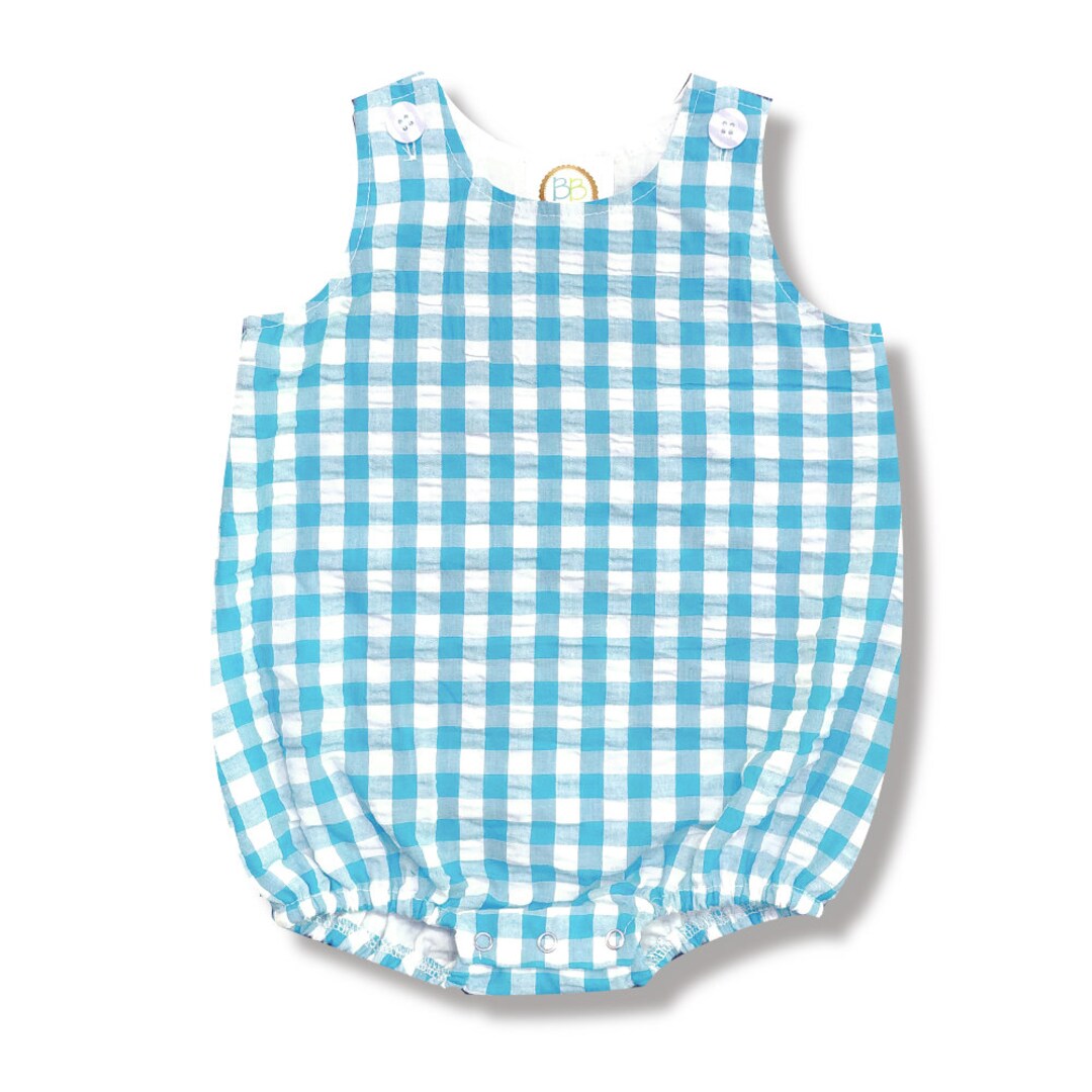Personalized Turquoise Gingham Sun Bubble, Baby Sun Bubble, Unisex Sun Bubble, Applique Sun ...